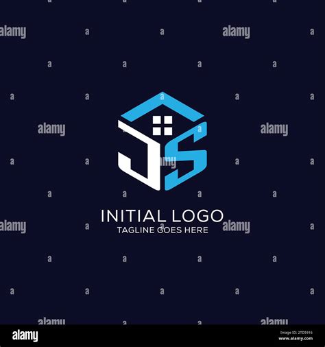 Initial Logo Js Monogram With Abstract House Hexagon Shape Clean And