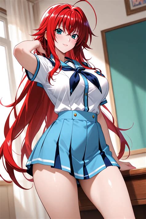 Rias Gremory Anime Character Sensual Pose Daring Uniform Full