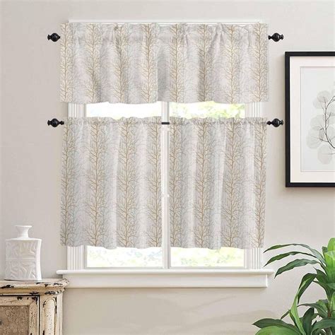 Kitchen Curtains Set Brown Botanical Kitchen Curtains And Valances Set