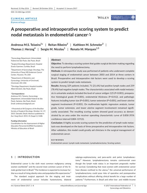 Pdf A Preoperative And Intraoperative Scoring System To Predict Nodal Metastasis In