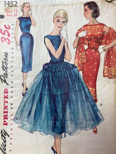 Vintage 1950 Fitted Dress Pattern Bateau W Overskirt Simplicity 1452