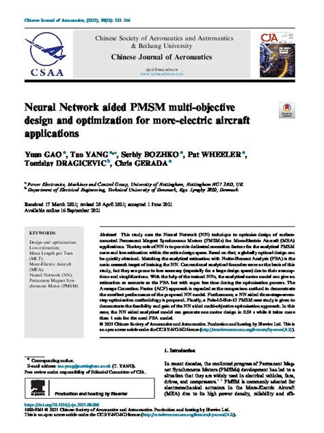 Neural Network Aided Pmsm Multi Objective Design And Optimization For More Electric Aircraft