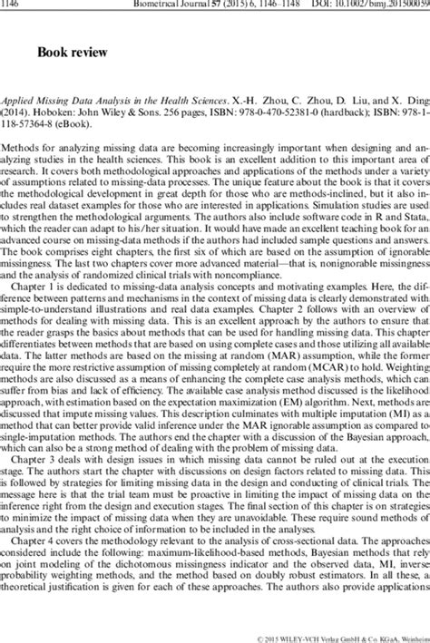 Applied Missing Data Analysis In The Health Sciences X‐h Zhou C