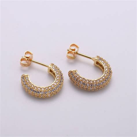 Gold Micro Pave Hoop Earrings Gold Chunky Earrings Cz Color Hoop