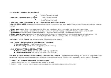 Mt Costacc Ch8fo Notes Accounting For Factory Overhead → Factory
