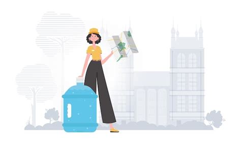 Premium Vector Girl Water Delivery Operator Holding A Map The