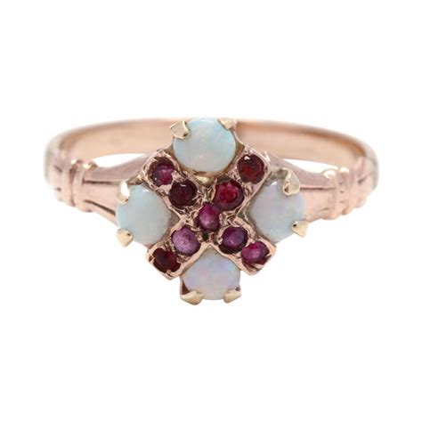 Antique 10k Yellow Gold Opal And Red Stone Ring At 1stdibs