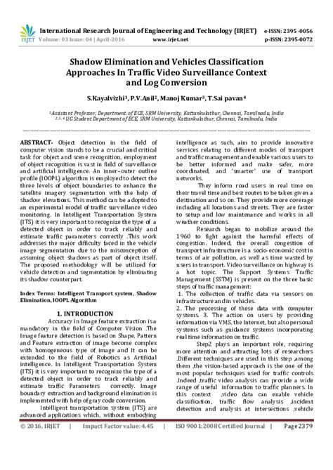 Pdf Shadow Elimination And Vehicles Classification Approaches In Traffic Video Surveillance