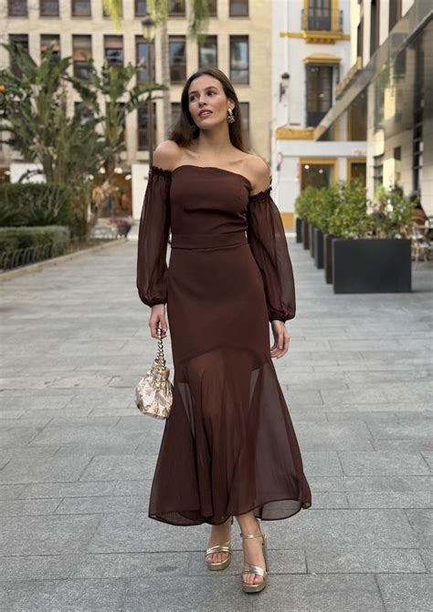 Vestido Marrón Bardot Vestidos De Fiesta Tuareg