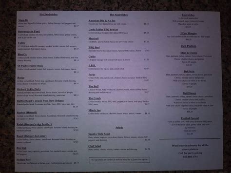 Menu At Sausage Shop Meat Market And Deli Restaurant Tucson W Prince