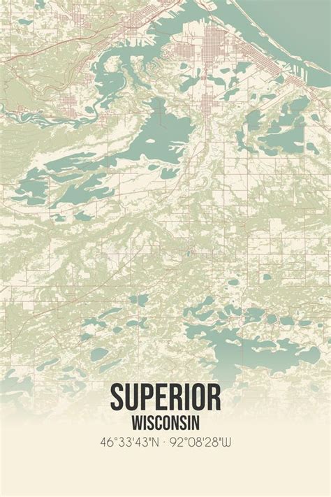 Retro Us Map Of Superior Wisconsin Vintage Street Map Stock