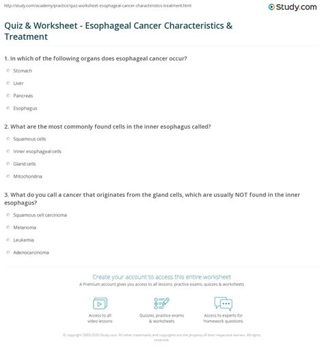 Quiz And Worksheet Esophageal Cancer Characteristics And Treatment