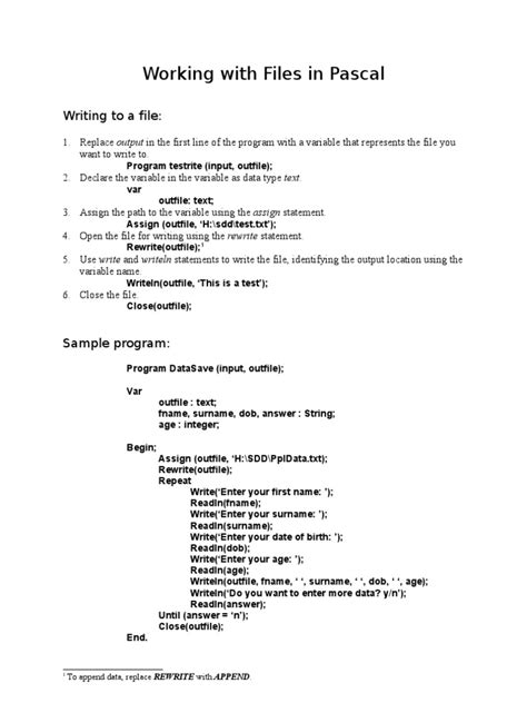 Working With Files In Pascal Pdf Variable Computer Science