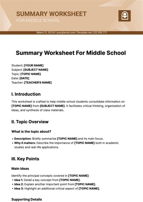 Summary Worksheet For Middle School Template Edit Online Worksheets Library