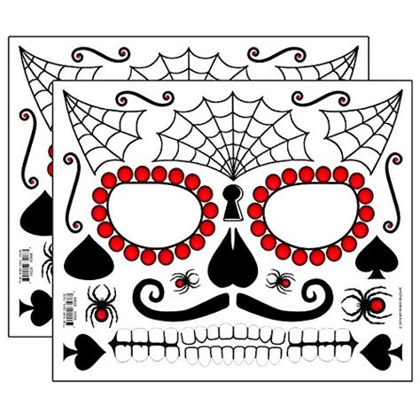 Ruby Sugar Skull Day Of The Dead Temporary Face Tattoo Kit For Men Or