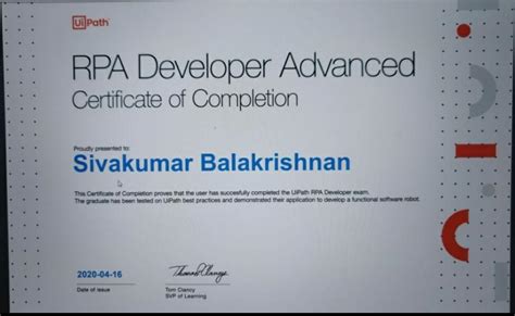 Completed My Ui Path Certification Sivakumar Balakrishnan