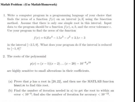 Solved Matlab Problem Use Matlabhomework 1 Write A