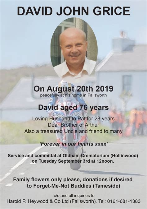 David John Grice Oldham Independent Funeral Services