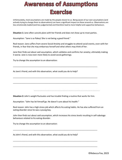 Assumptions Worksheet Etsy