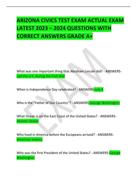 Arizona Civics Test Exam Actual Exam Latest 2023 2024 Questions With
