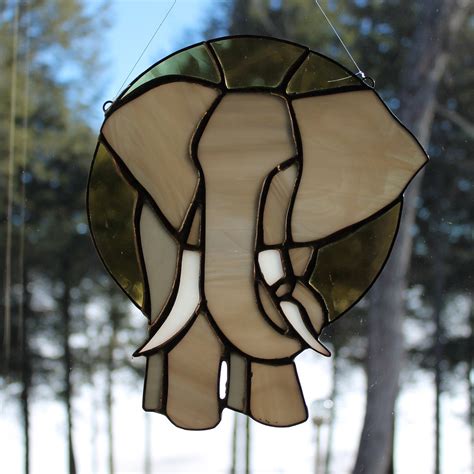 Stained Glass Elephant With Sun Etsy