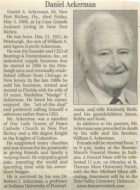 Daniel A Ackerman 1921 2006 Homenaje De Find A Grave