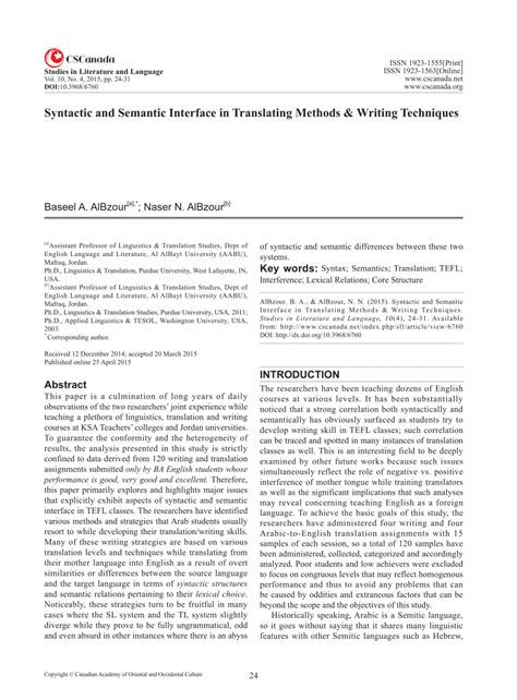 Pdf Syntactic And Semantic Interface In Translating Methods And Writing Techniques