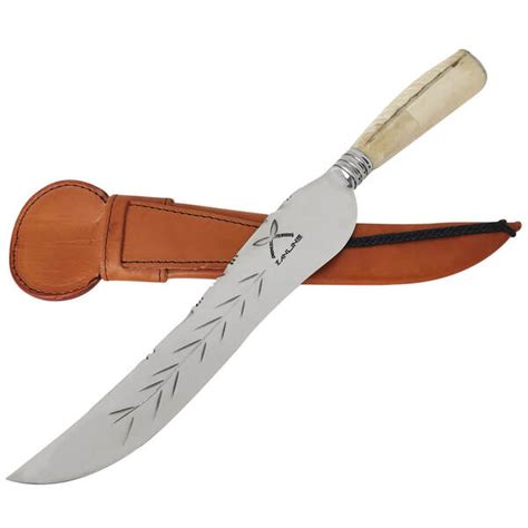 Faca Artesanal Forjada Integral Churrasco Pena Folha Aço Inox 420c Cabo Osso De Búfalo Leroy