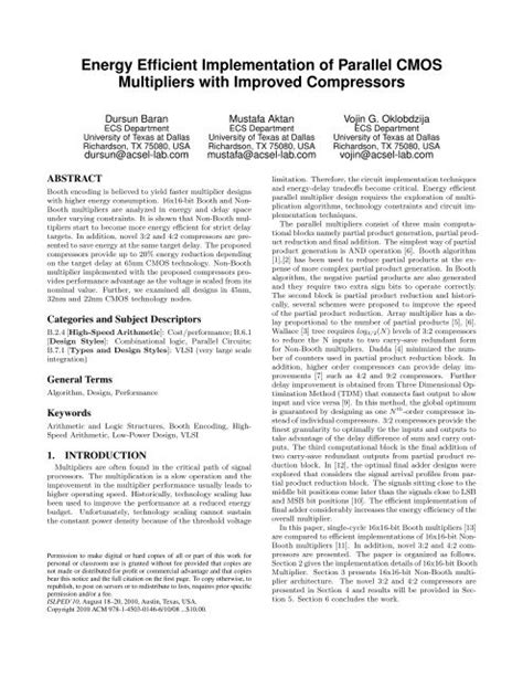 energy efficient implementation of parallel cmos acsel