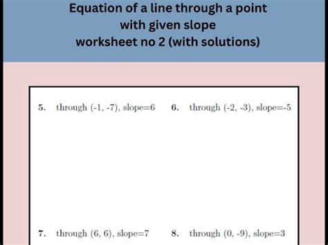 Equation Of A Line Through A Point With Given Slope Worksheet No 2
