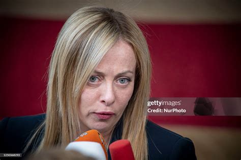 Prime Minister Of Italy Giorgia Meloni Talks To The Media At A News