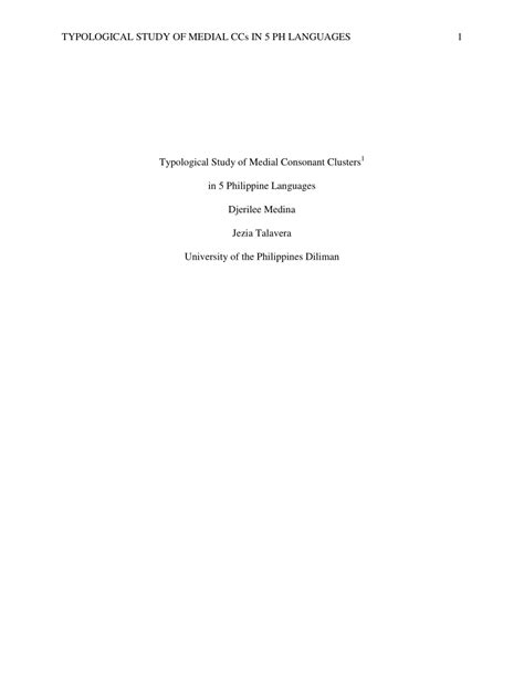 Pdf Typological Study Of Medial Consonant Clusters In 5 Philippine