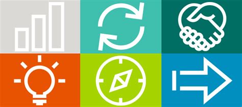 A Total Of Six White Icons From Left To Right Row One Bar Graph