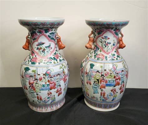 Chinese Porcelain Vases With Applied Squirrel Handles Auction