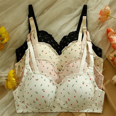 Petite Wireless Push Up Bra Apricot White Sweet Teen Bralette For