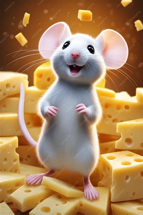Premium Ai Image Happy Mouse Standing On Large Piece Chesse