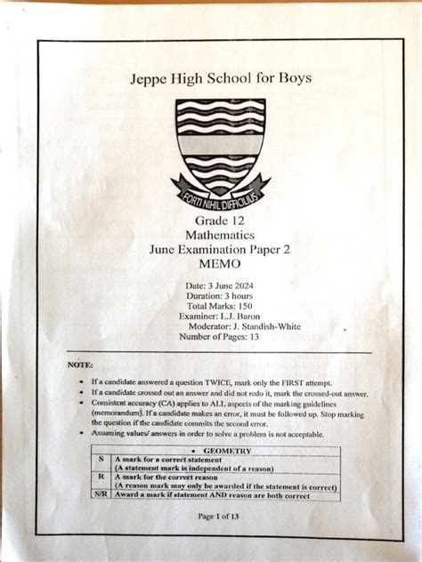 Grade 12 Maths P2 Memo June 2024 Pdf Equations Mathematical Objects