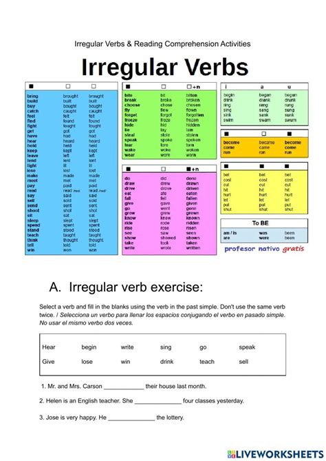 Irregular Verbs And Reading Comprehension Activities Worksheet