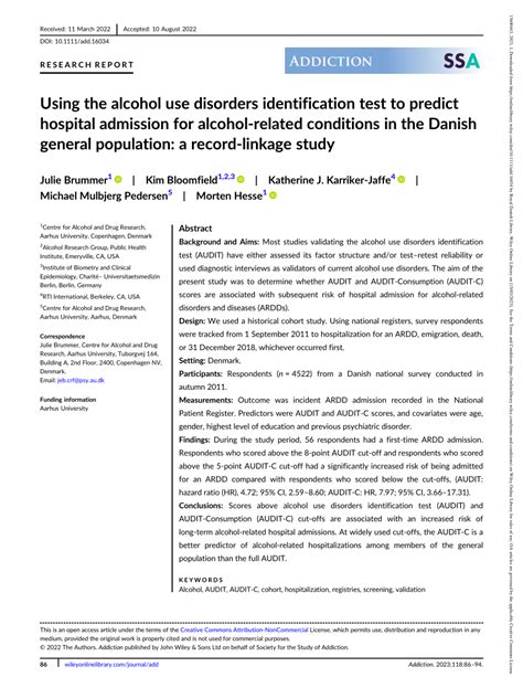 Pdf Using The Alcohol Use Disorders Identification Test To Predict