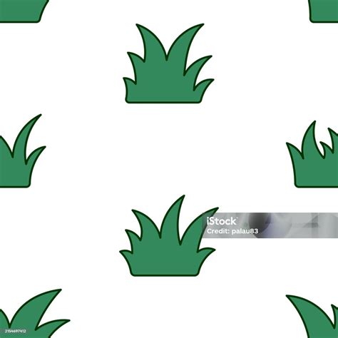Lawn Grass Seamless Pattern Flora Garden Plant Hand Drawn Style Vector