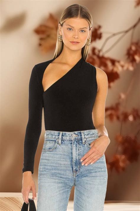 Black One Shoulder Deep V Bodysuit Zagrep