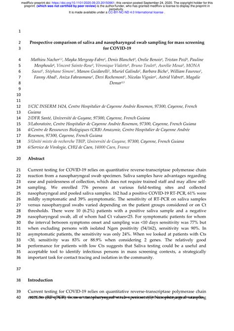 Pdf Prospective Comparison Of Saliva And Nasopharyngeal Swab Sampling