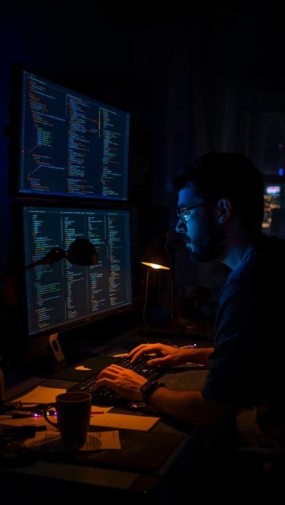 Free Coding Through Night Image Programmer Coding Developer
