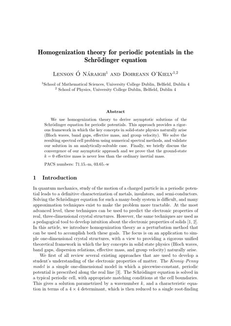 Pdf Homogenization Theory For Periodic Potentials In The Schrödinger
