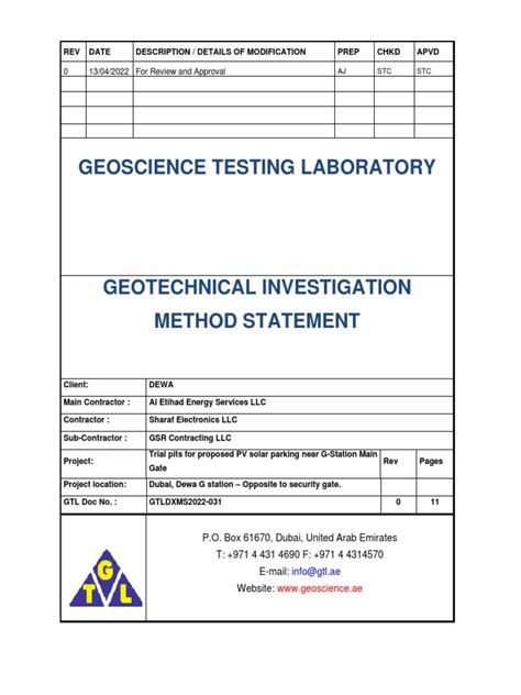 Method Statement For Geotechnical Investigation Pdf