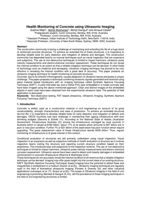 Pdf Health Monitoring Of Concrete Using Ultrasonic Imaging