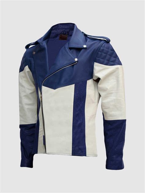 Mens Blue And White Jacket Leather Jacket Master