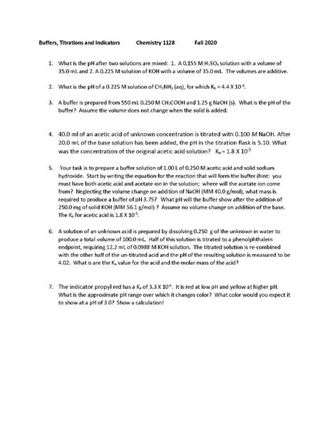 Solved Buffers, Titrations and Indicators Chemistry 1128 | Chegg.com