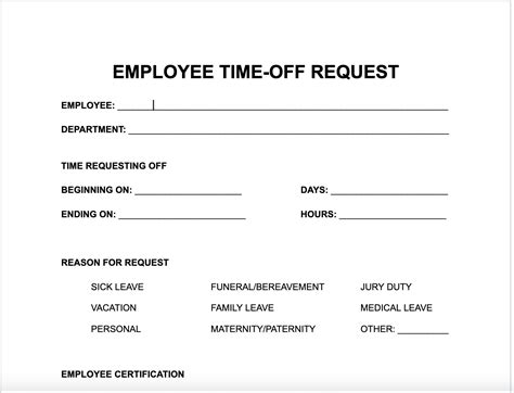 Employee Time Off Request Template Vacation Request Form Pto Request