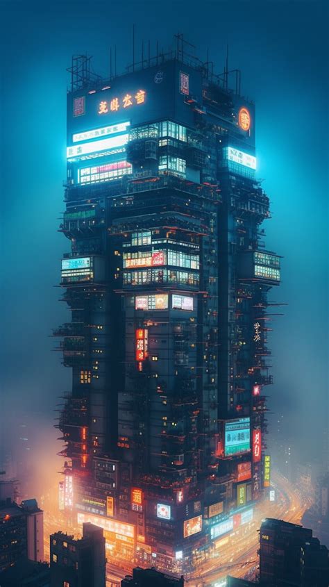 Mega Cyberpunk Building Covered With Advertisements Chiến Binh Nghệ